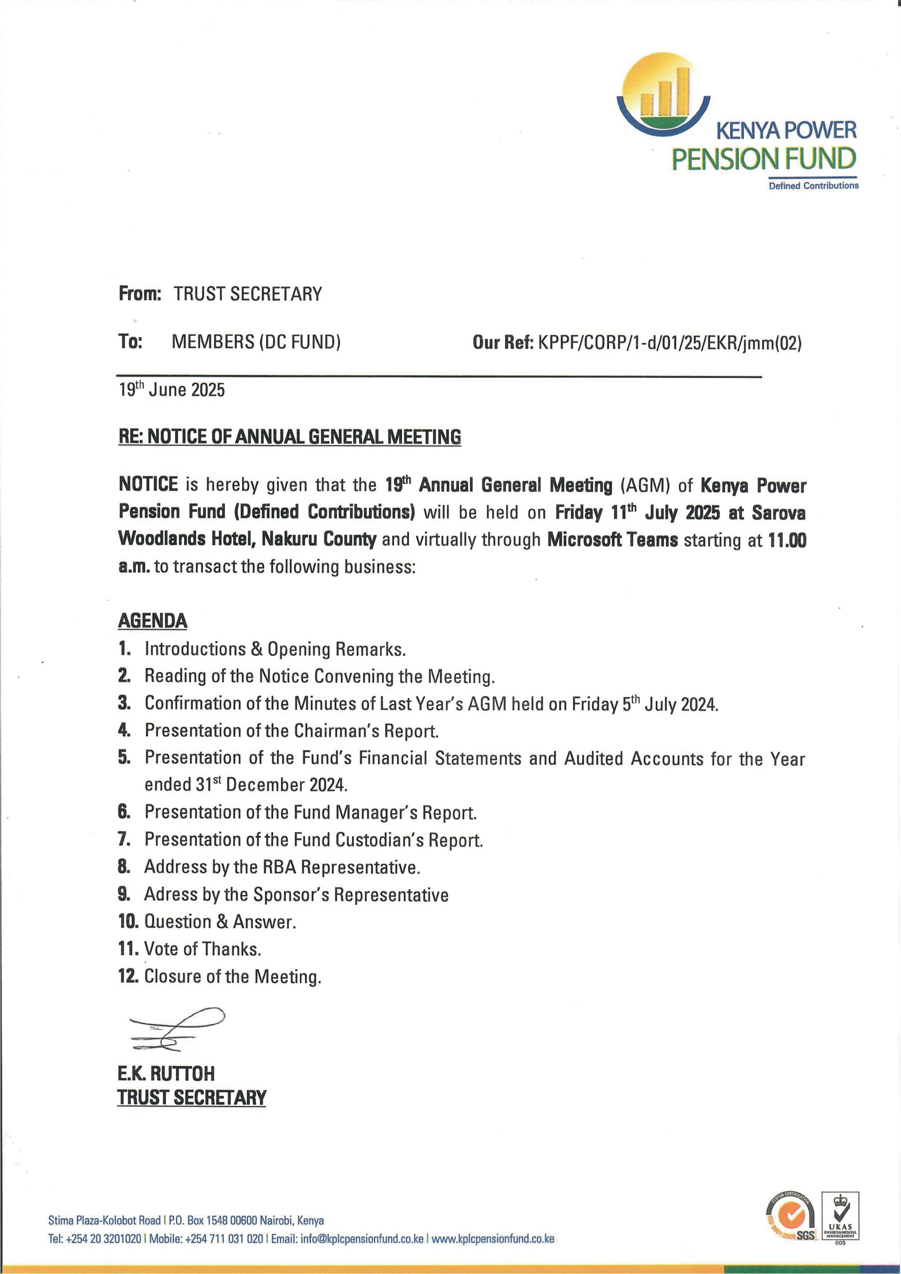 2025 AGM Notice - Kenya Power Pension Fund